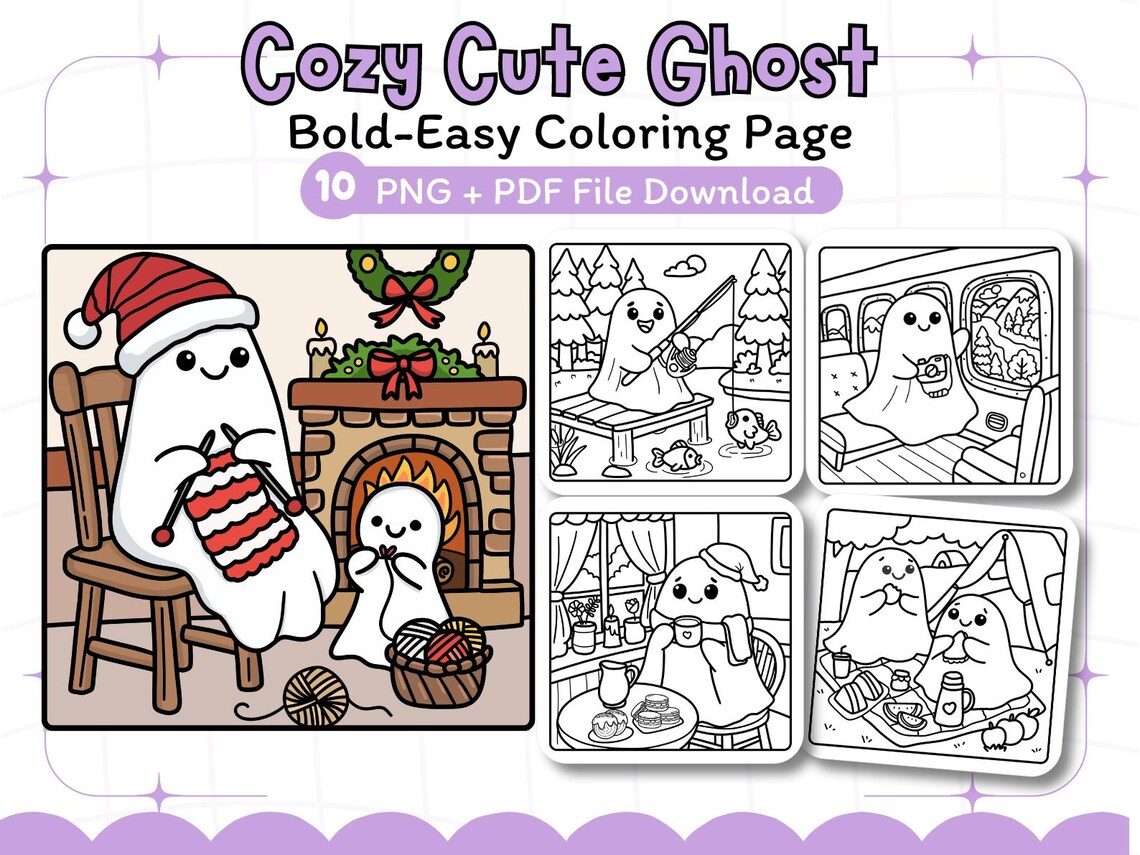 Cozy Cute Ghost Halloween Coloring Pages PNG , Spooky ,cute and Creepy ...