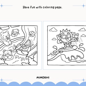 Summer Coloring Pages | Cute Bear, Beach Fun (PNG+PDF Download) - Etsy