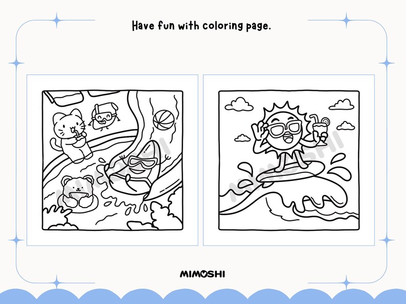 Hello Summer Coloring Pages |cute Bear & Beach Fun Easy Bold Summer ...