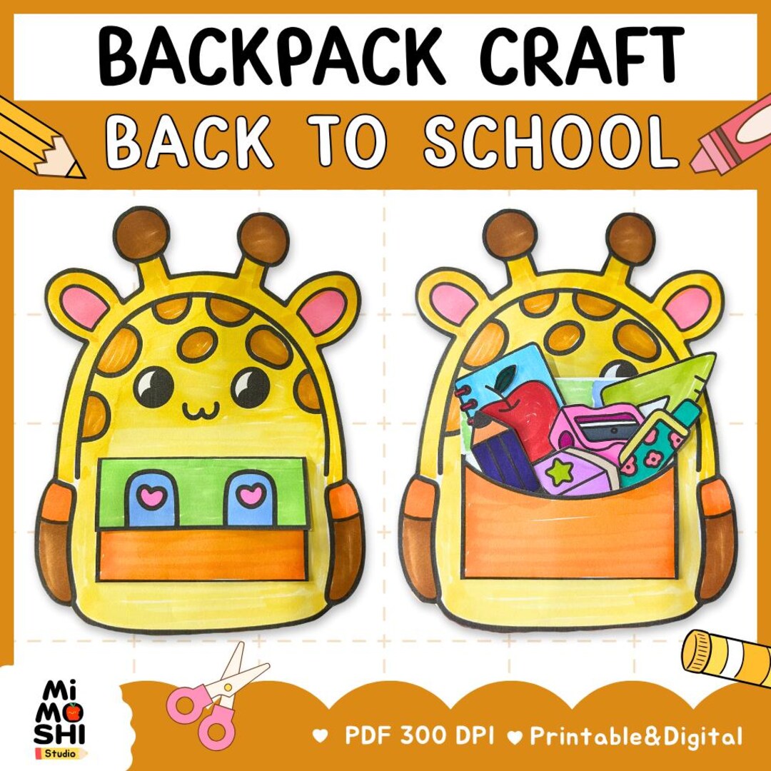 Giraffe Backpack Craft: Cut & Paste Back to School Project (printable ...