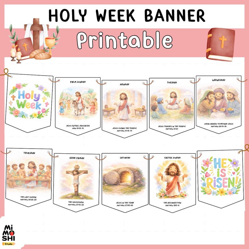 Holy Week Banner Printable for Kids | Easter Story Bunting | Palm ...