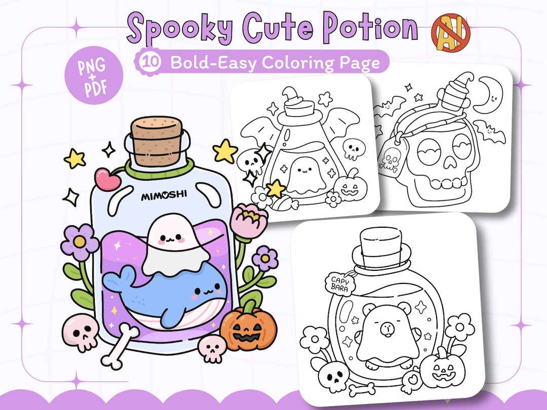 Halloween Ghost Potion Coloring Pages | Spooky Cute (PNG+PDF) - Etsy UK
