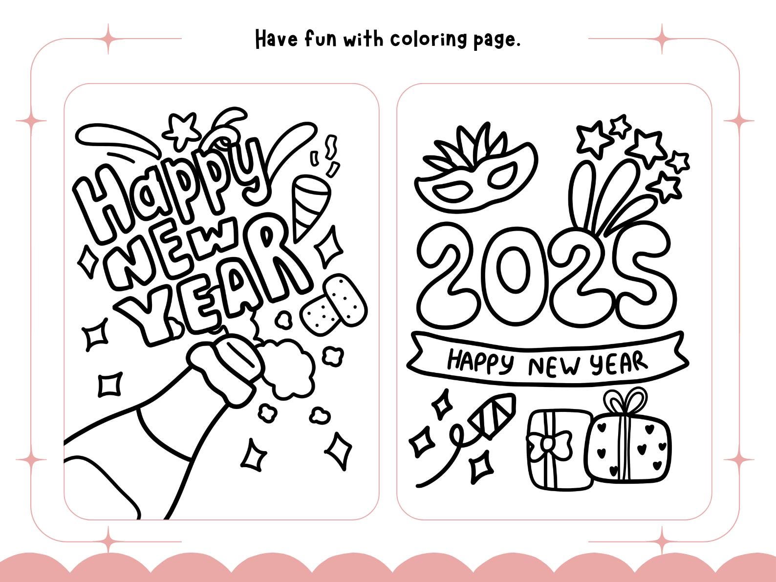Happy New Year 2025 Coloring Pages | Bold and Easy Coloring Book, Year ...