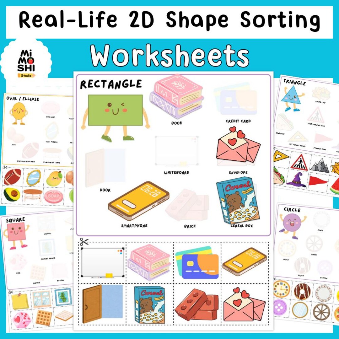 Real-life 2D Shape Sorting Worksheets | Cut and Paste Activities ...