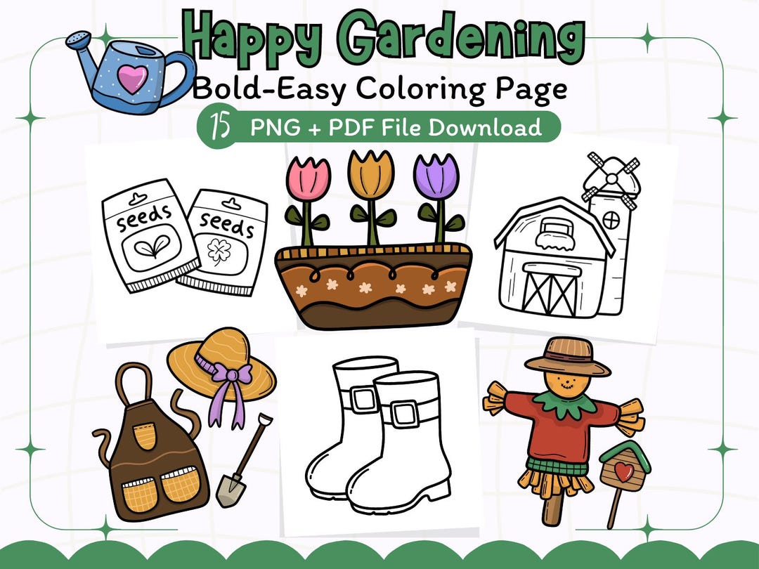 Happy Gardening Coloring Pages , Bold and Easy , Coloring Book ,cute ...