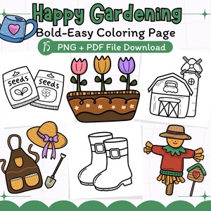 Happy Gardening Coloring Pages , Bold and Easy , Coloring Book ,cute ...
