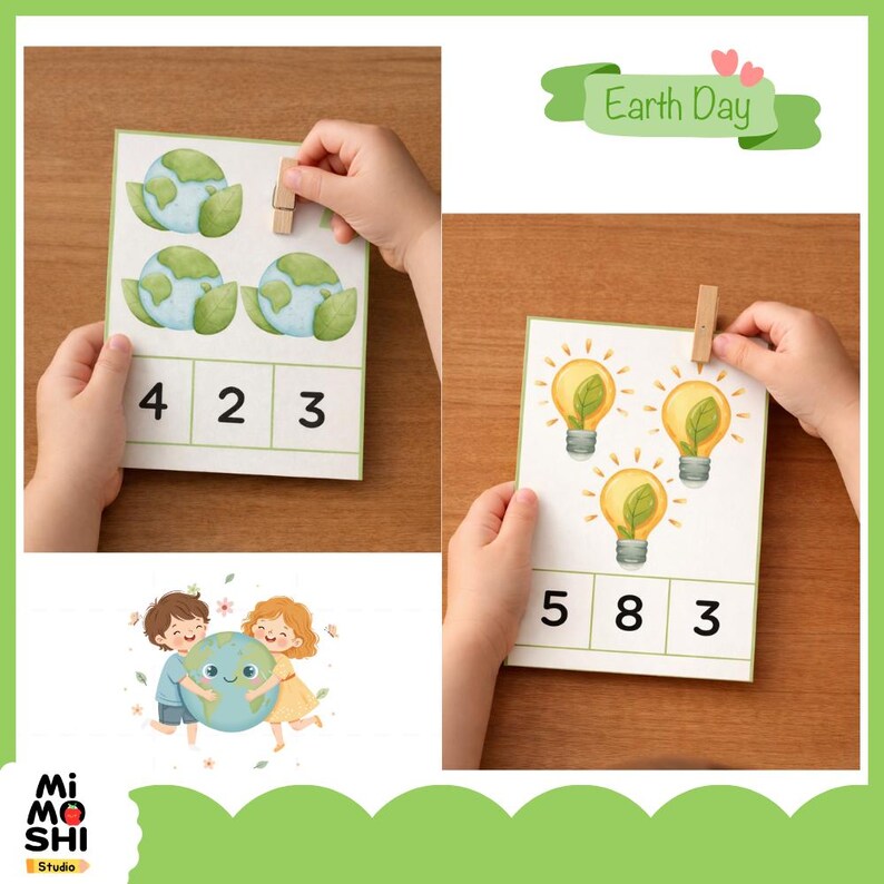 Earth Day Count and Clip Cards Printable, Preschool Math Activity ...