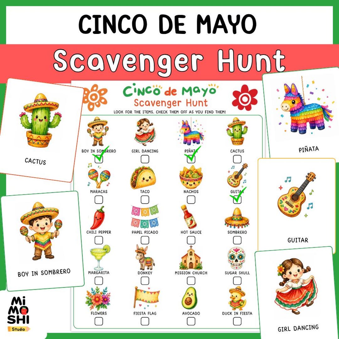 Cinco De Mayo Scavenger Hunt Printable for Kids, Fiesta Activity Game ...