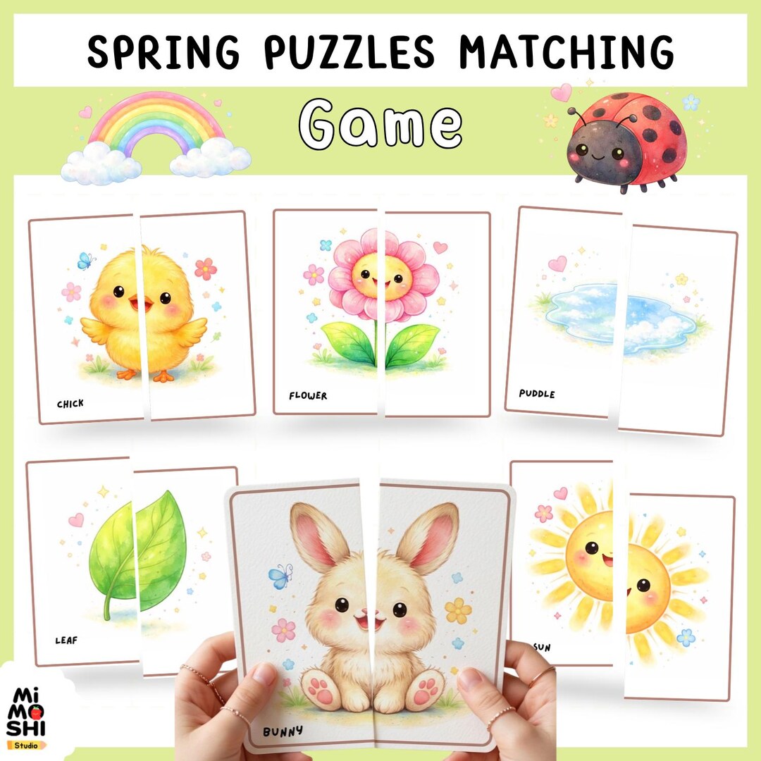 Spring Puzzle Matching Game Printable for Toddlers | 24 Spring Cards ...