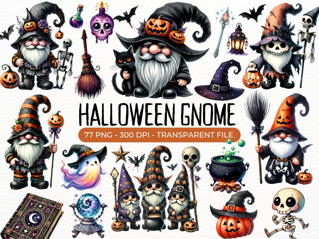 Halloween Gnomes Watercolor PNG Clipart Bundle ,cute Ghost,spooky ...