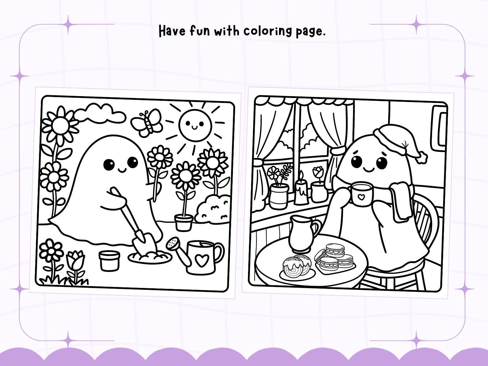 Cozy Cute Ghost Halloween Coloring Pages PNG , Spooky ,cute and Creepy ...