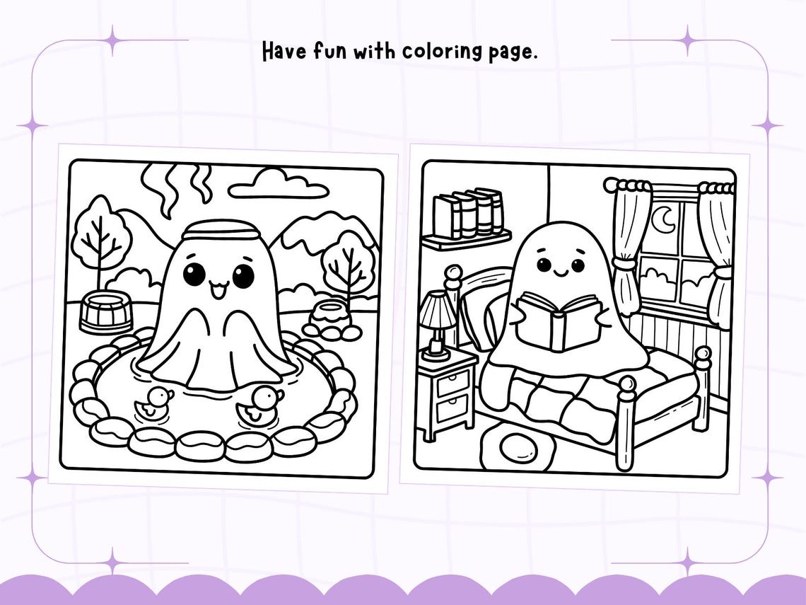 Cozy Cute Ghost Halloween Coloring Pages PNG , Spooky ,cute and Creepy ...