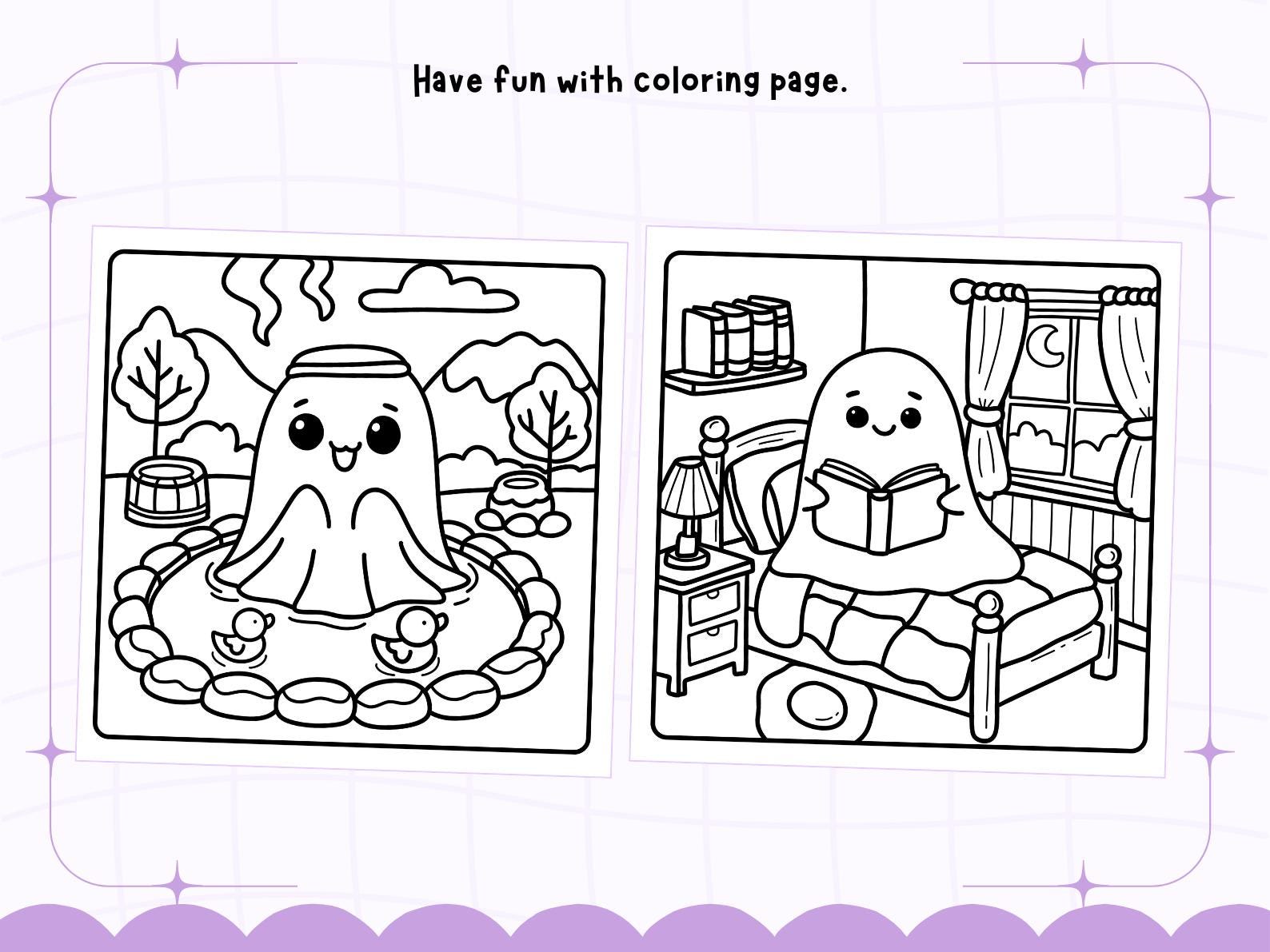 Cozy Cute Ghost Halloween Coloring Pages PNG , Spooky ,cute and Creepy ...