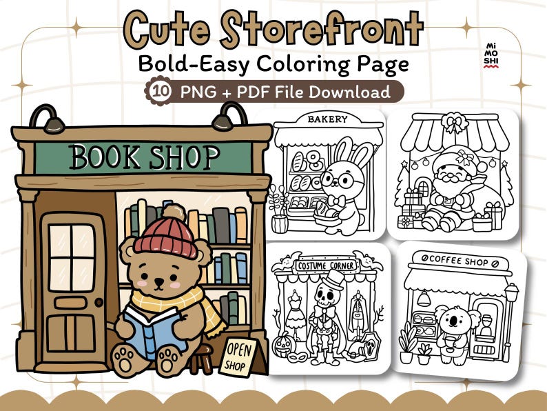 Storefront Coloring Pages | Cute Shop Illustrations (PNG + PDF) - Etsy