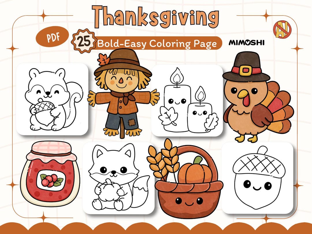 Thanksgiving Coloring Pages for Kids | 25 Cute Bold Easy Fall Holiday ...