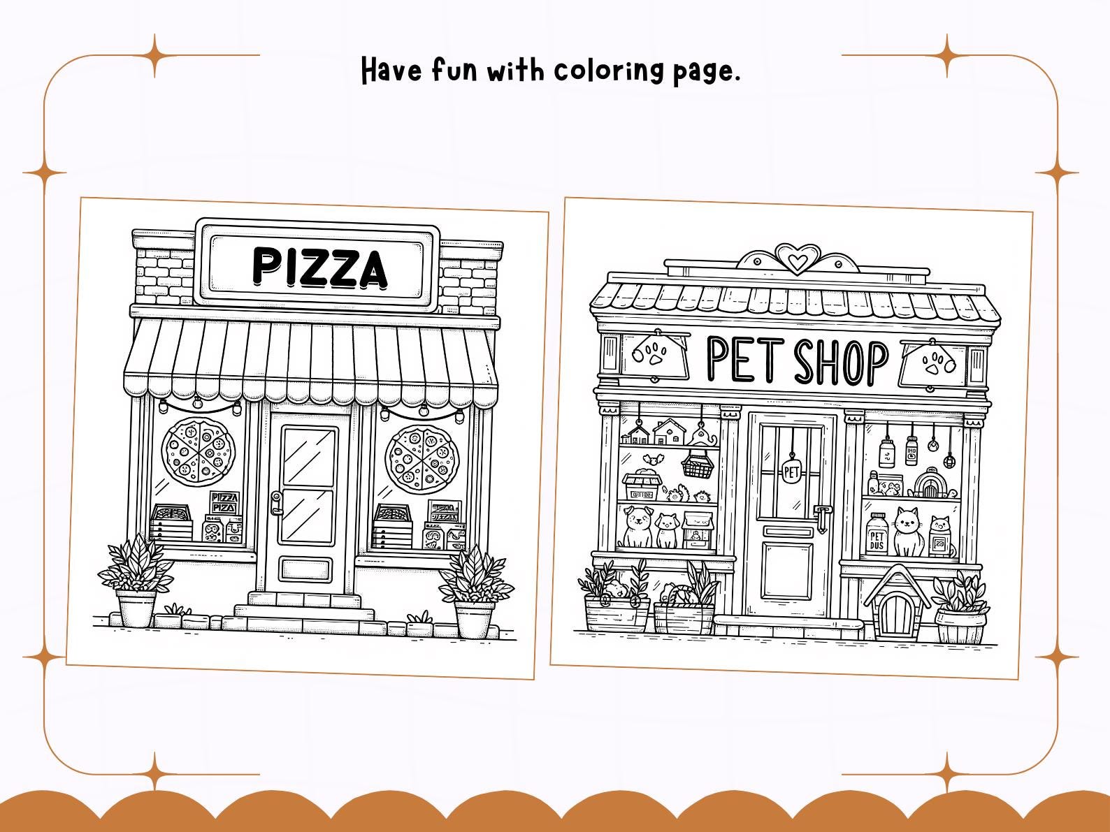 Storefronts Coloring Pages, Easy to Color,for Adults & Kids , Printable ...