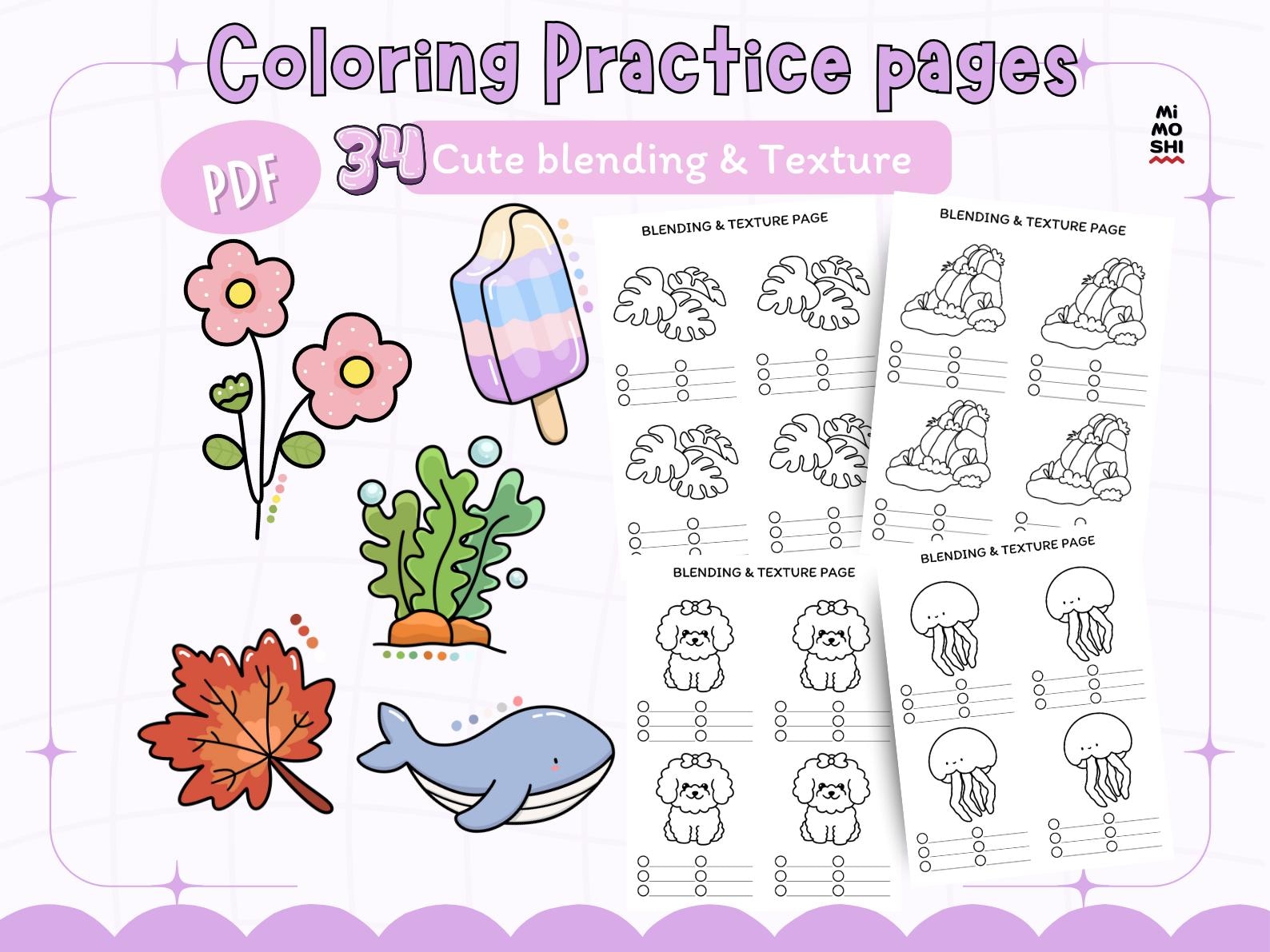 Coloring Practice Pages, Cute Blending & Texture Charts (PDF Download ...