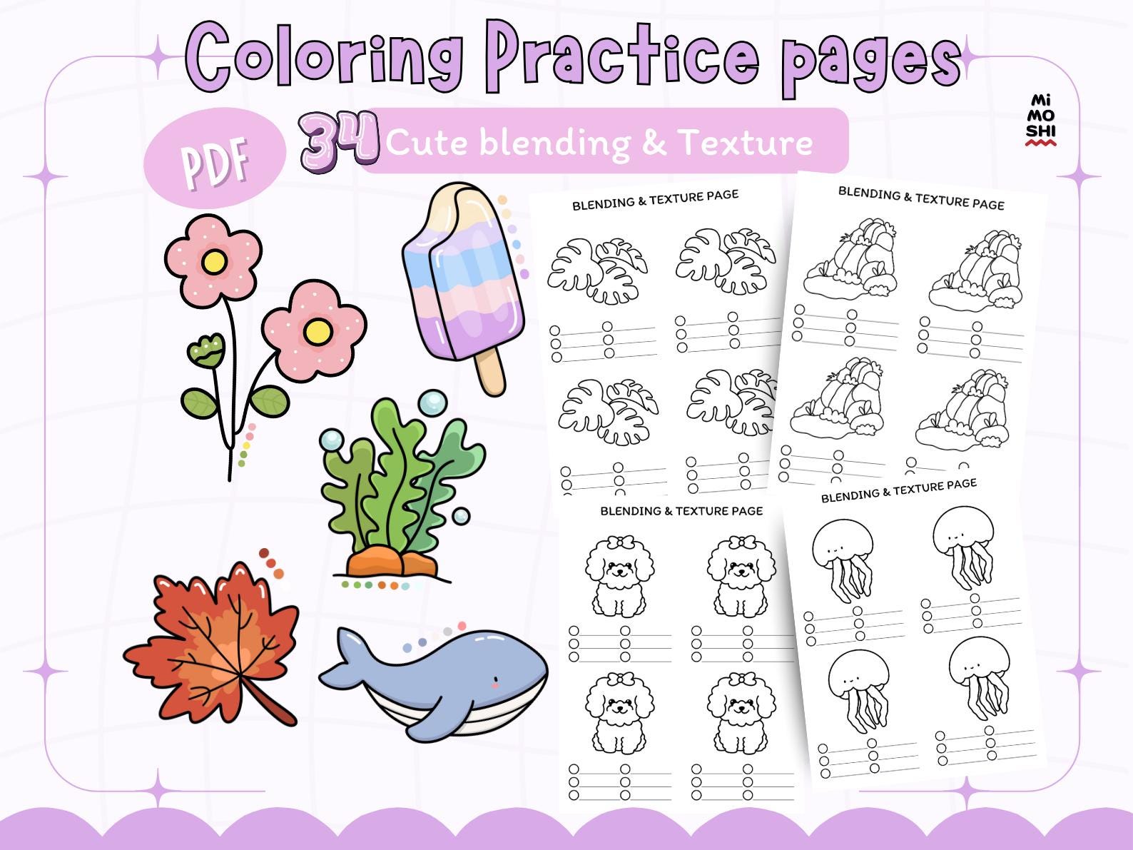 Coloring Practice Pages, Cute Blending & Texture Charts (PDF Download ...