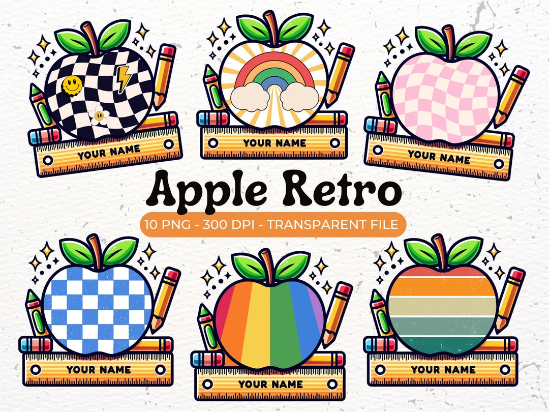 Apple Retro Name Frame PNG ,back to School,school Frame, Printable ...