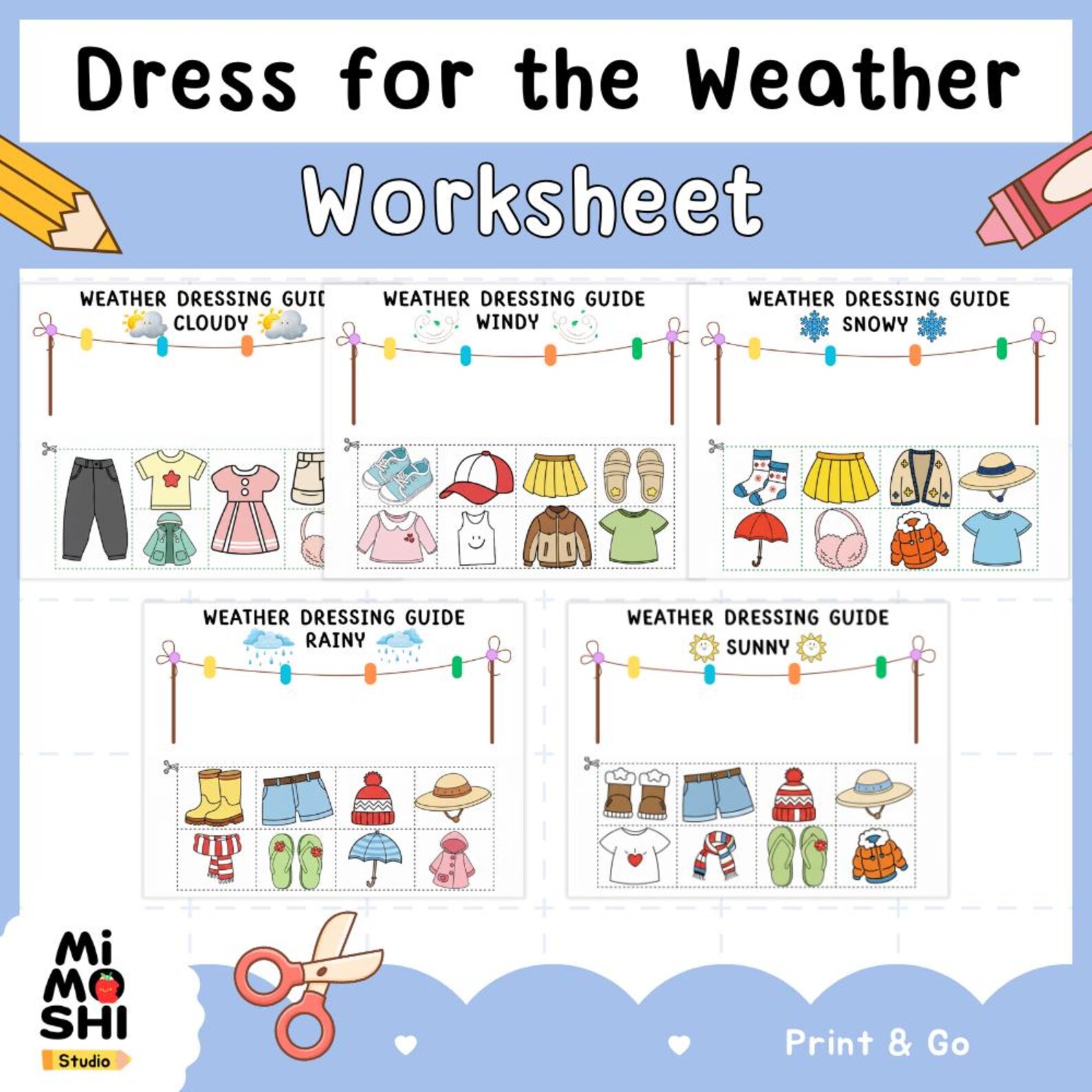Weather Clothing Worksheet | Sunny, Rainy, Snowy, Windy Days (printable ...