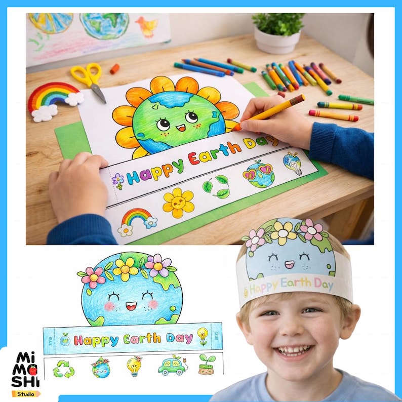 Earth Day Crown Craft Printable for Kids, Earth Day Headband Coloring ...