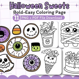 Halloween Sweets Coloring Pages | Bold and Easy Coloring Book ,desserts ...
