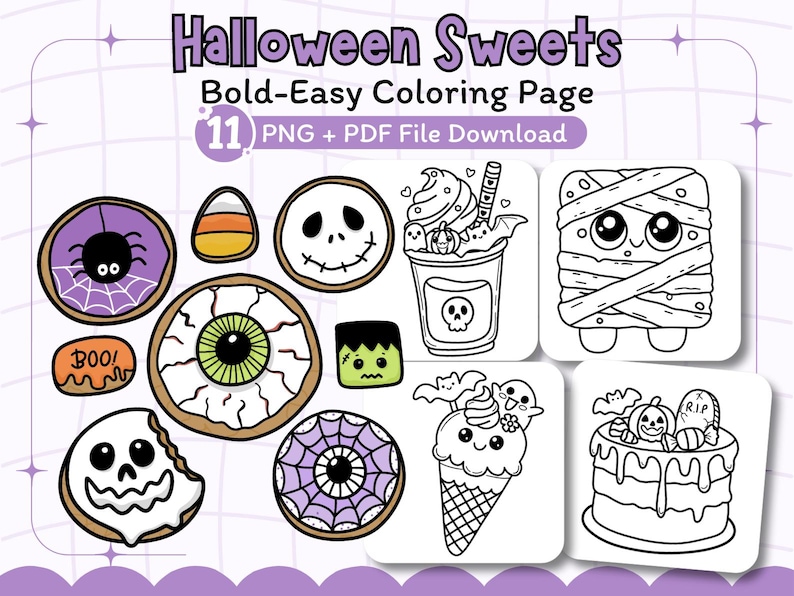 Halloween Sweets Coloring Pages | Bold and Easy Coloring Book ,desserts ...