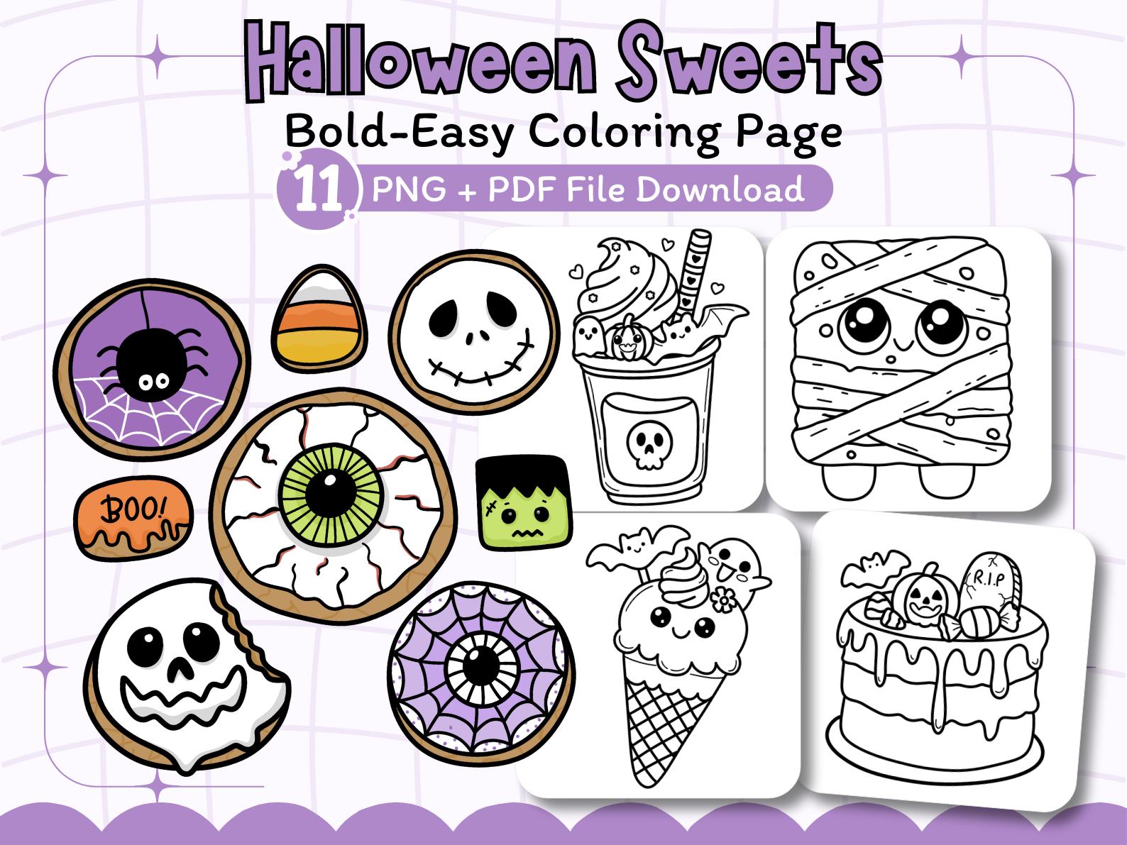 Halloween Sweets Coloring Pages | Bold and Easy Coloring Book ,desserts ...