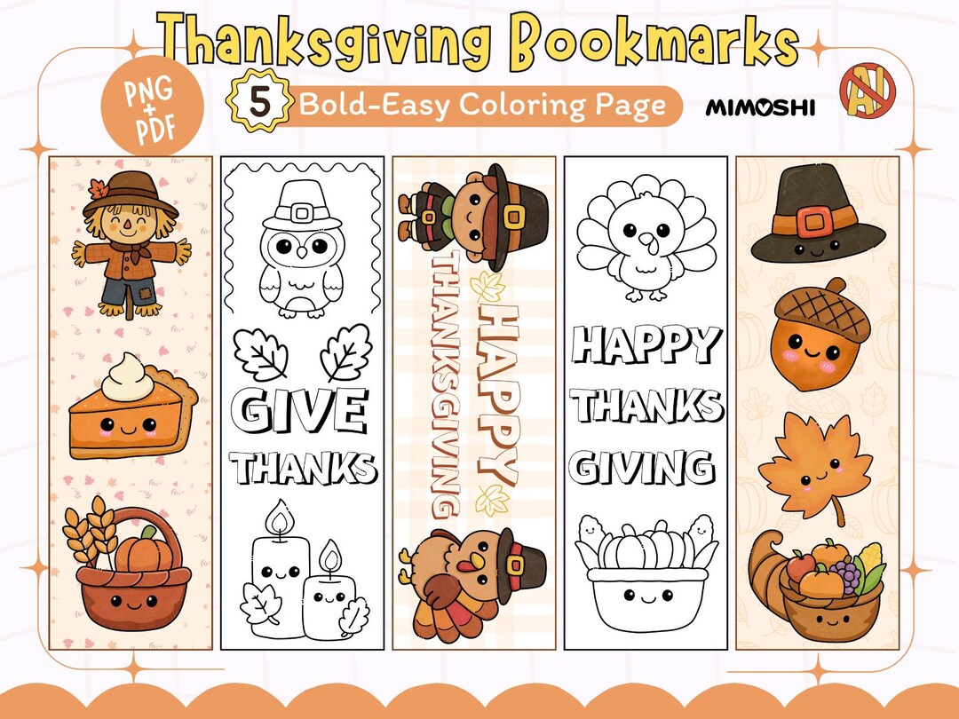 Thanksgiving Bookmark Coloring Pages | Cute Fall Bookmarks for Kids | 5 ...
