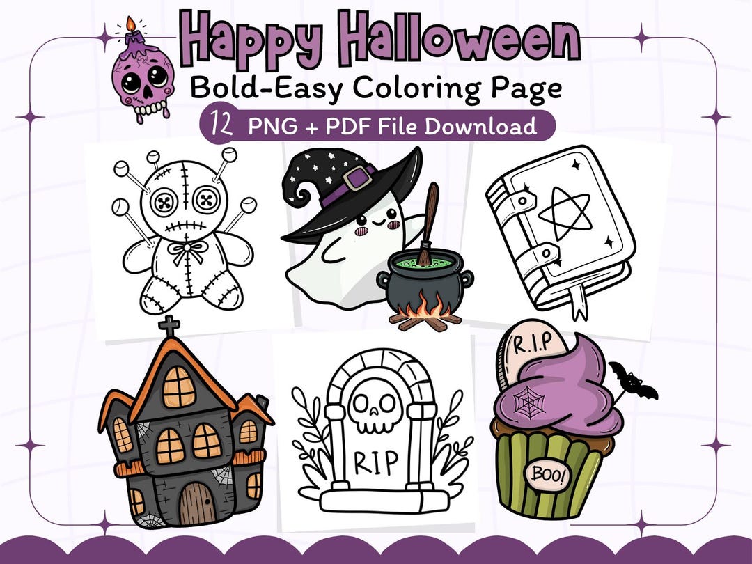Happy Halloween Coloring Pages: Spooky Ghost Designs (PNG + PDF) - Etsy