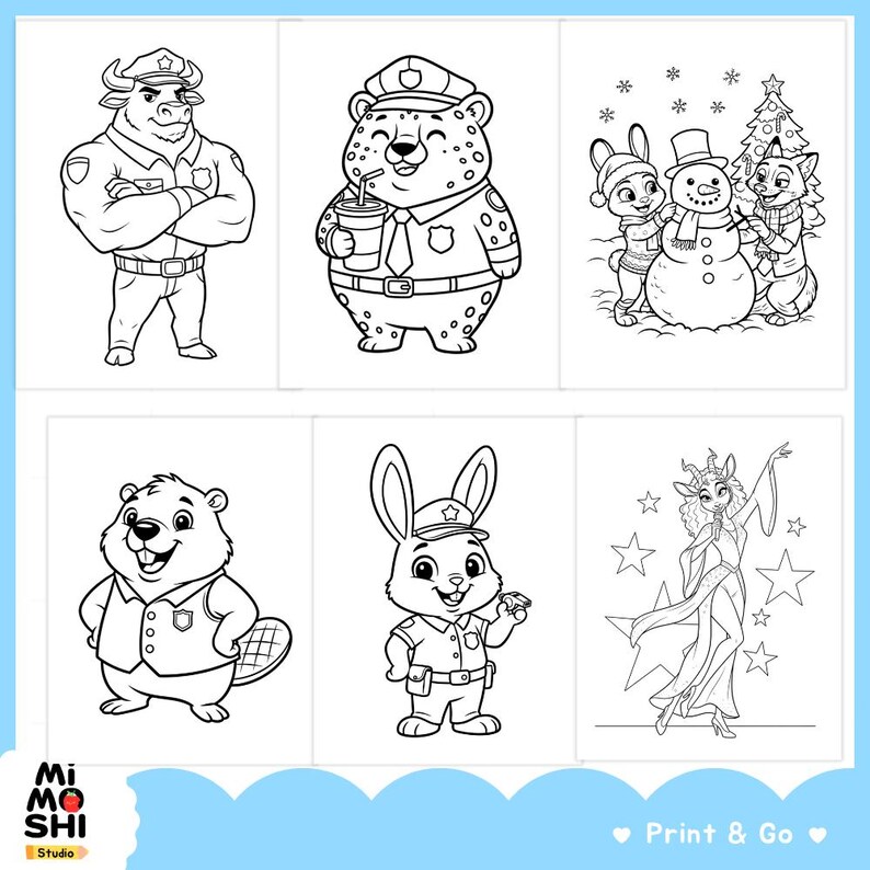 Cute Bunny Cop & Clever Fox Coloring Pages – Fun Animal Friends ...