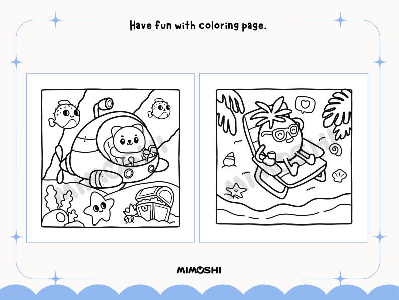 Hello Summer Coloring Pages |cute Bear & Beach Fun Easy Bold Summer ...