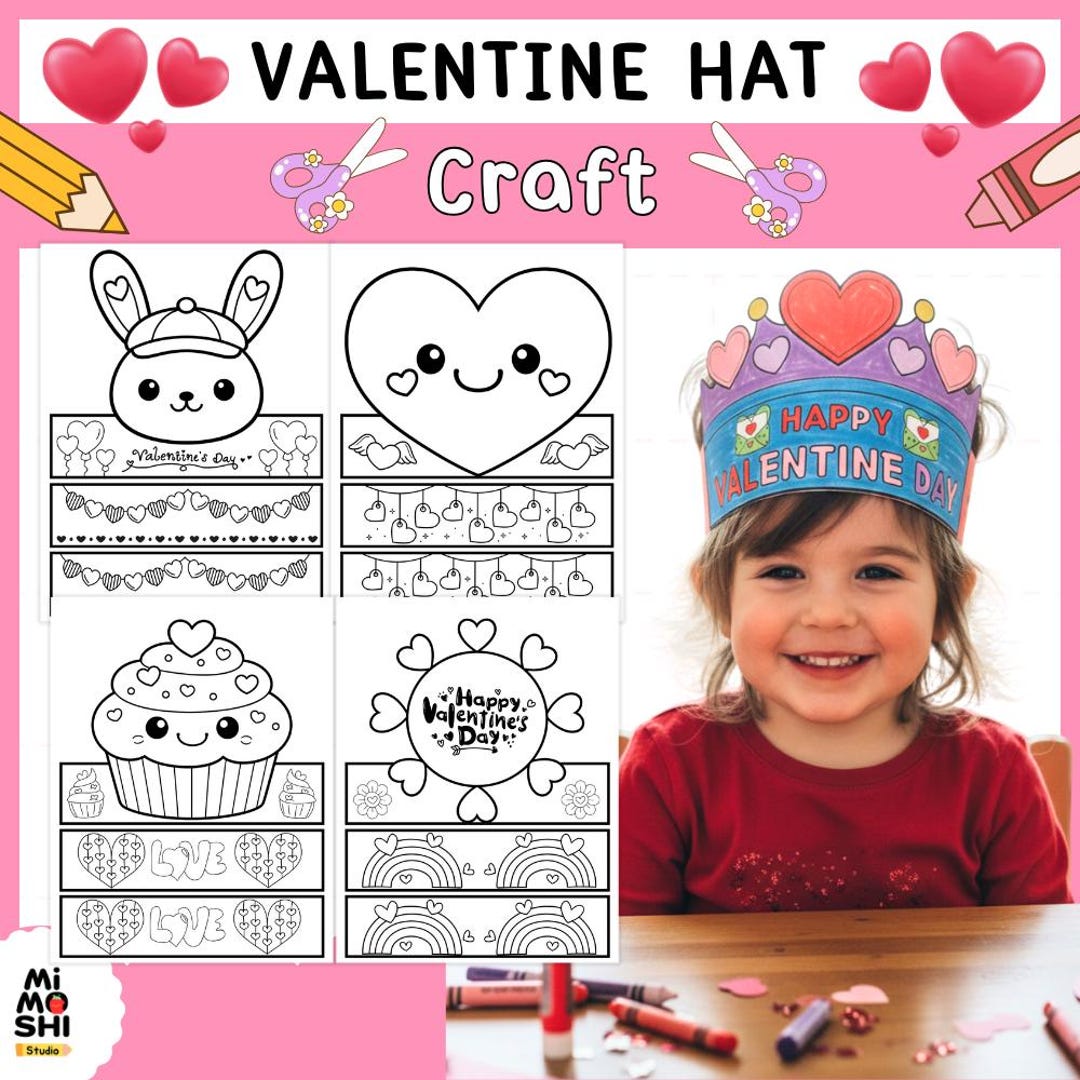 Valentine Hat Craft for Kids – Printable Valentine’s Day Paper Hat ...