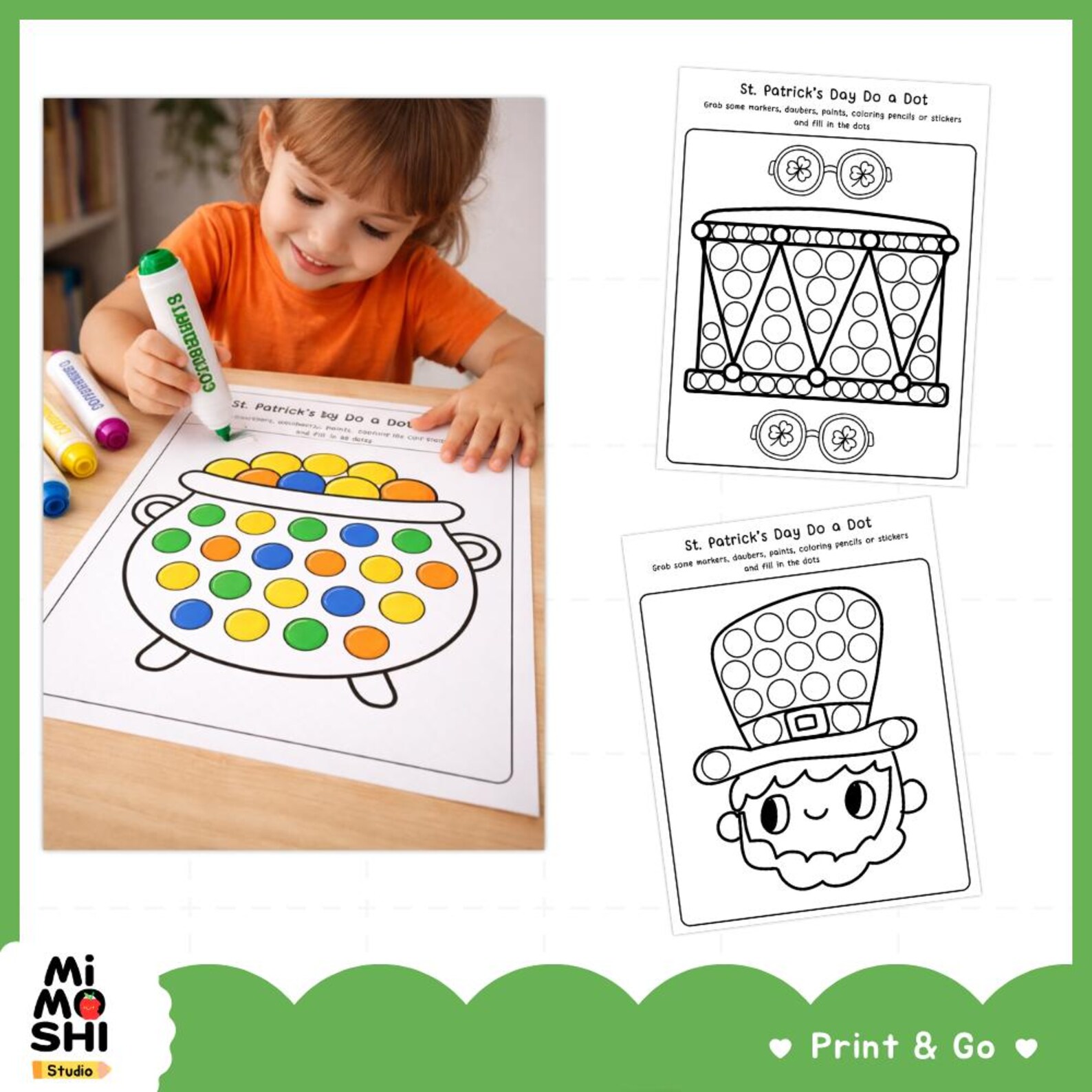 St. Patrick’s Day Do a Dot Coloring Pages | Bingo Dauber Worksheets ...