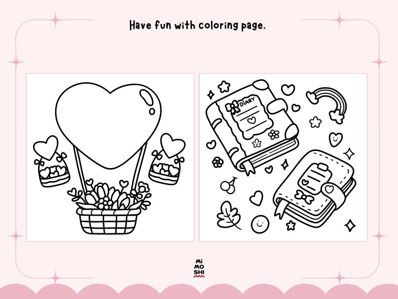 90's Valentine Coloring Pages: Bold & Easy, Retro Love (PNG + PDF) - Etsy
