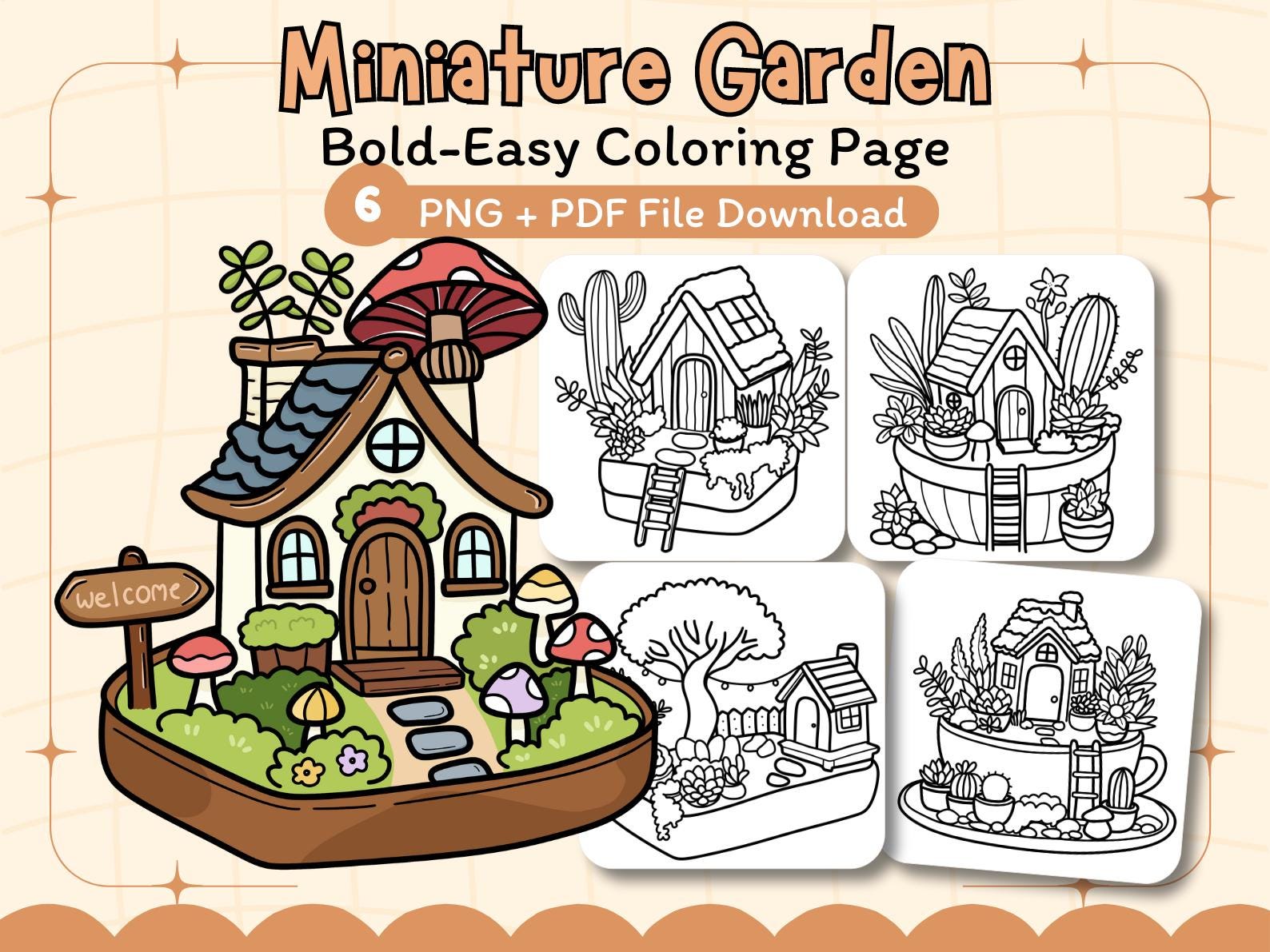 Miniature Garden Coloring Pages | Bold and Easy Coloring Book | Png ...