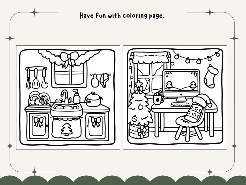 Christmas Coloring Pages: Cozy Corner Scenes (PNG + PDF) - Etsy