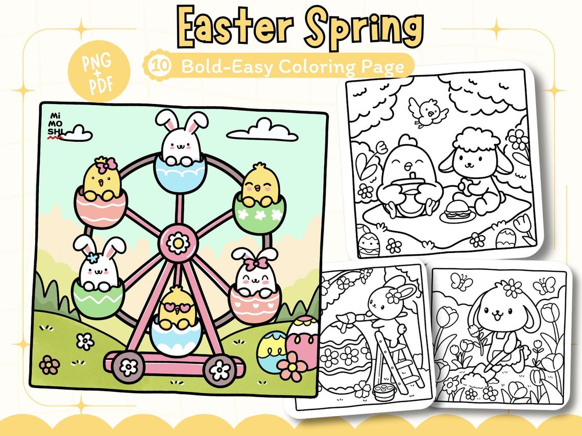 Easter Spring Coloring Pages | Bold and Easy ,easter Bunny,easter Egg ...