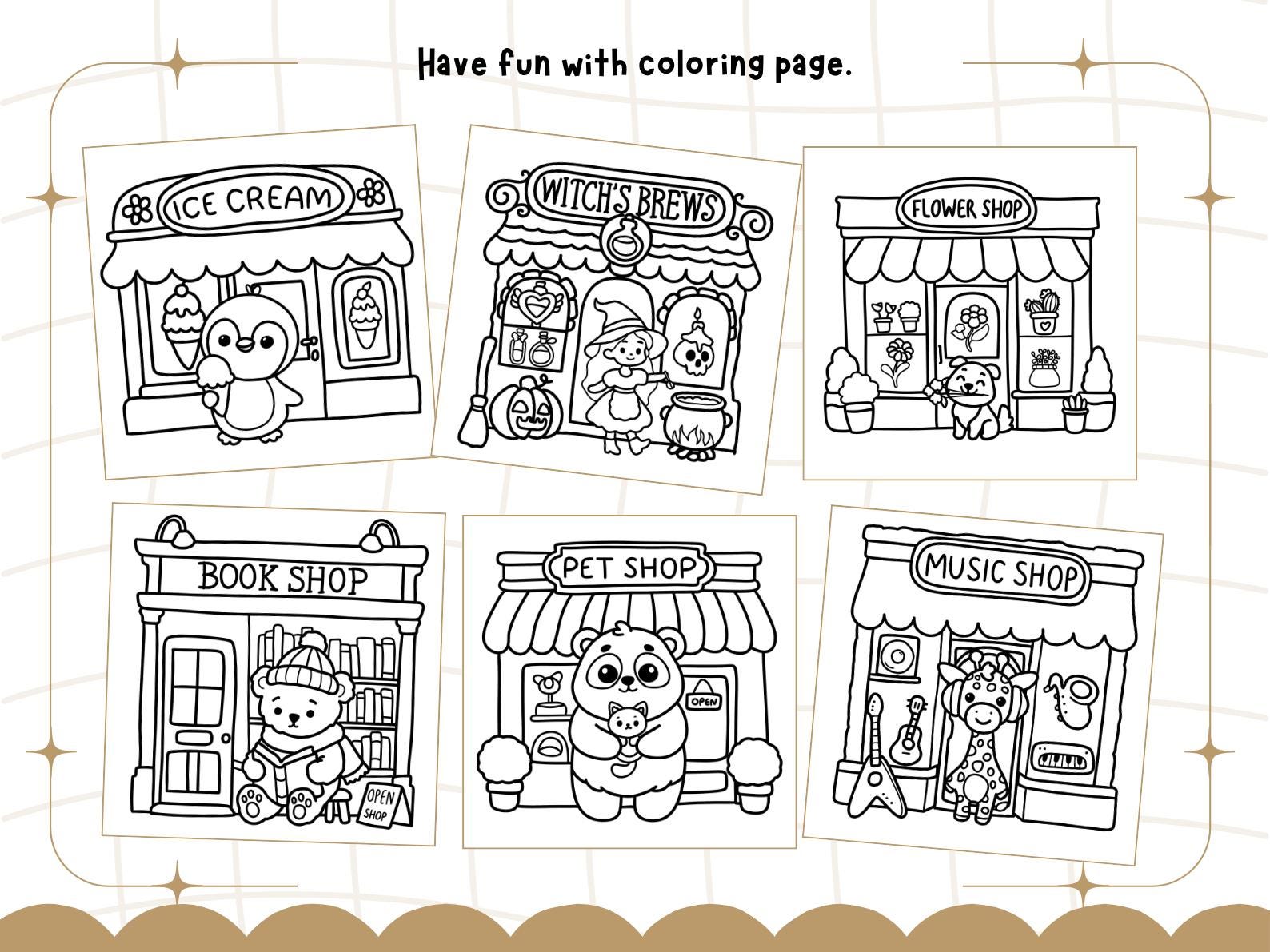 Storefront Coloring Pages | Cute Shop Illustrations (PNG + PDF) - Etsy