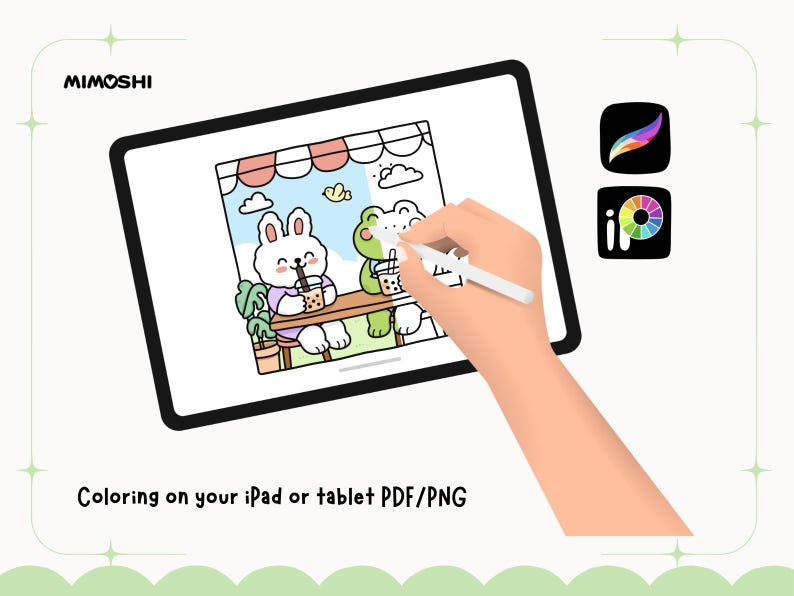 Cute Bunny and Frog Coloring Page – Kawaii Boba Tea Friends – Printable ...