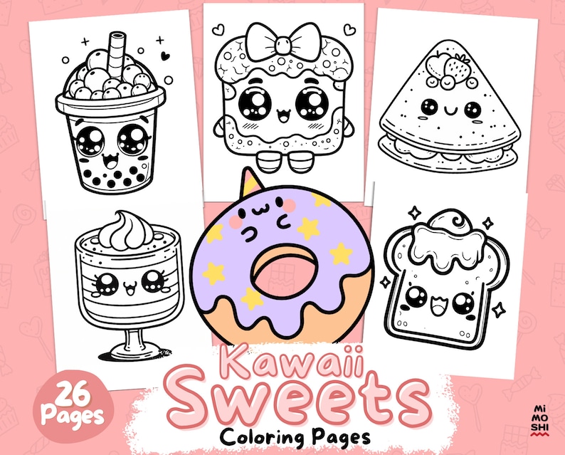 26 Kawaii Sweets Coloring Pages, for Adults and Kids, Printable ...
