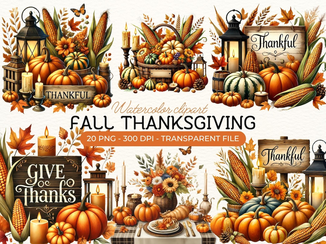 Fall Thanksgiving Clipart PNG Bundle ,autumn Harvest , Printable ...