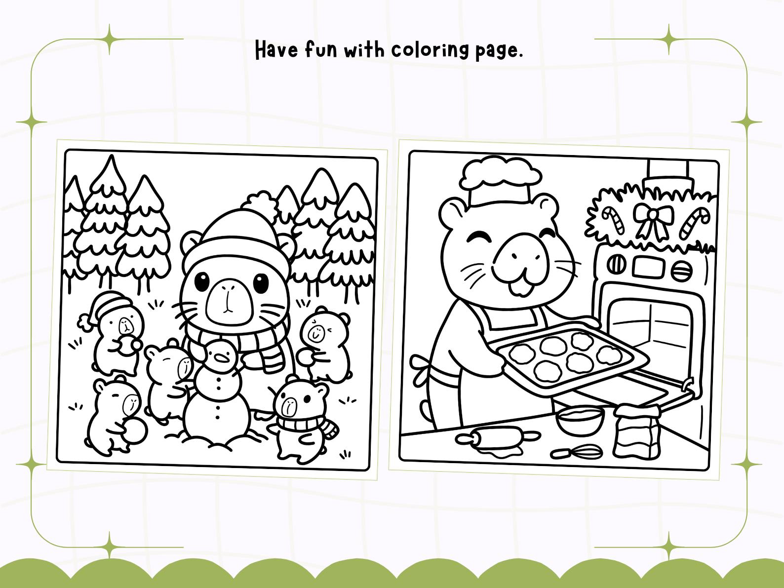 Capybara Christmas Coloring Pages: Bold & Easy (PNG + PDF) - Etsy