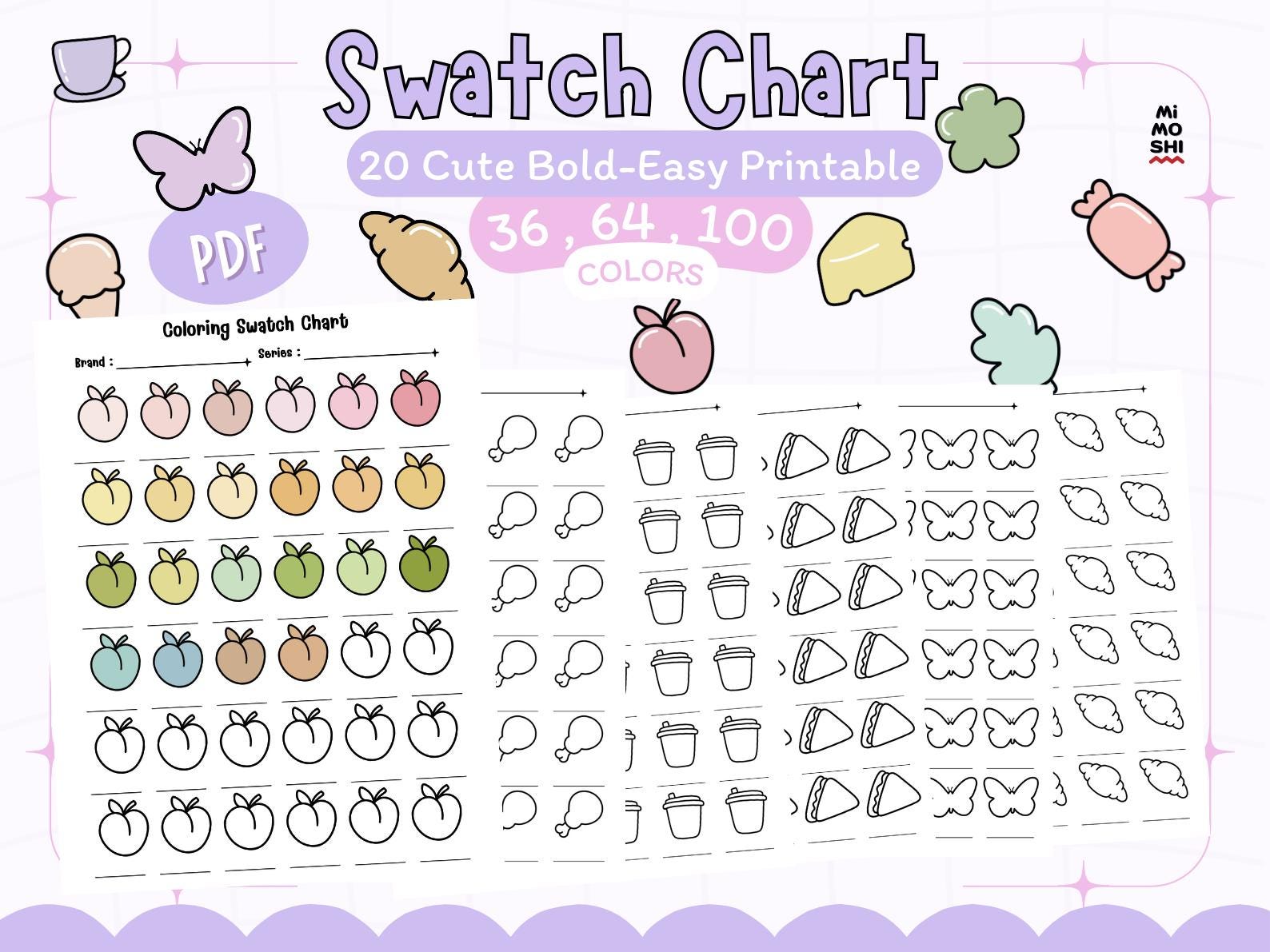 Color Swatch Chart Printable: 36, 64, 100 Colors (PDF Download) - Etsy