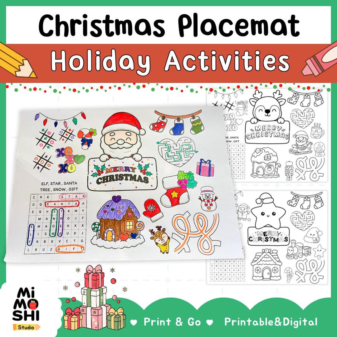 Christmas Activity Placemats for Kids | Holiday Coloring, Mazes, Word ...
