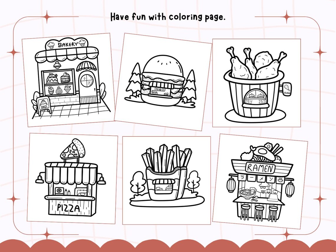 Cute Storefronts Coloring Pages for Adults & Kids , Procreate, PNG ...