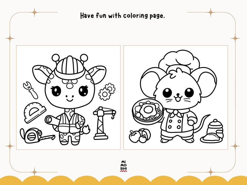 Animals on the Job Coloring Pages: Bold & Easy (PNG + PDF) - Etsy