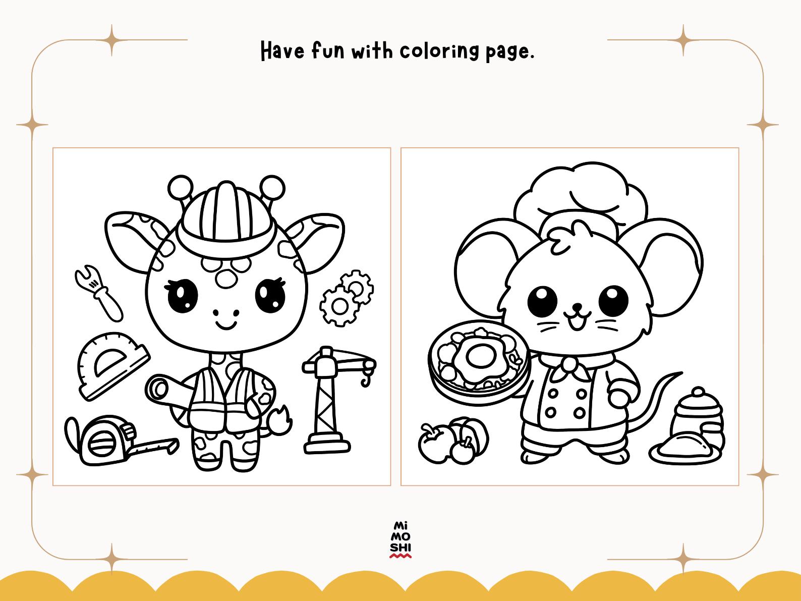 Animals on the Job Coloring Pages: Bold & Easy (PNG + PDF) - Etsy