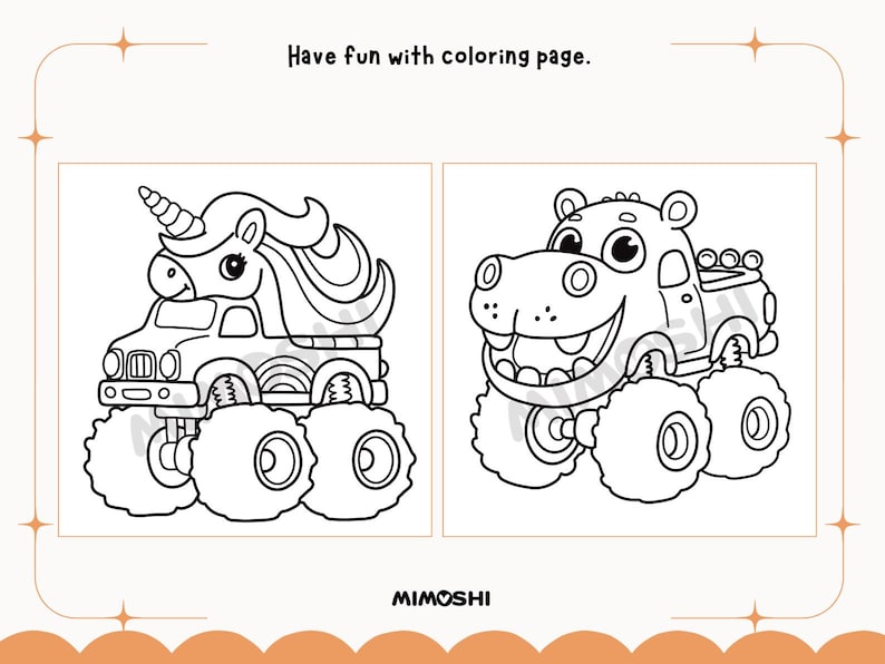 Monster Truck Coloring Pages |cute Crocodile ,shark ,hippo ,unicorn ...
