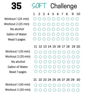 35 Soft Challenge Tracker, 35 Day Challenge Printable, Fitness Journal ...